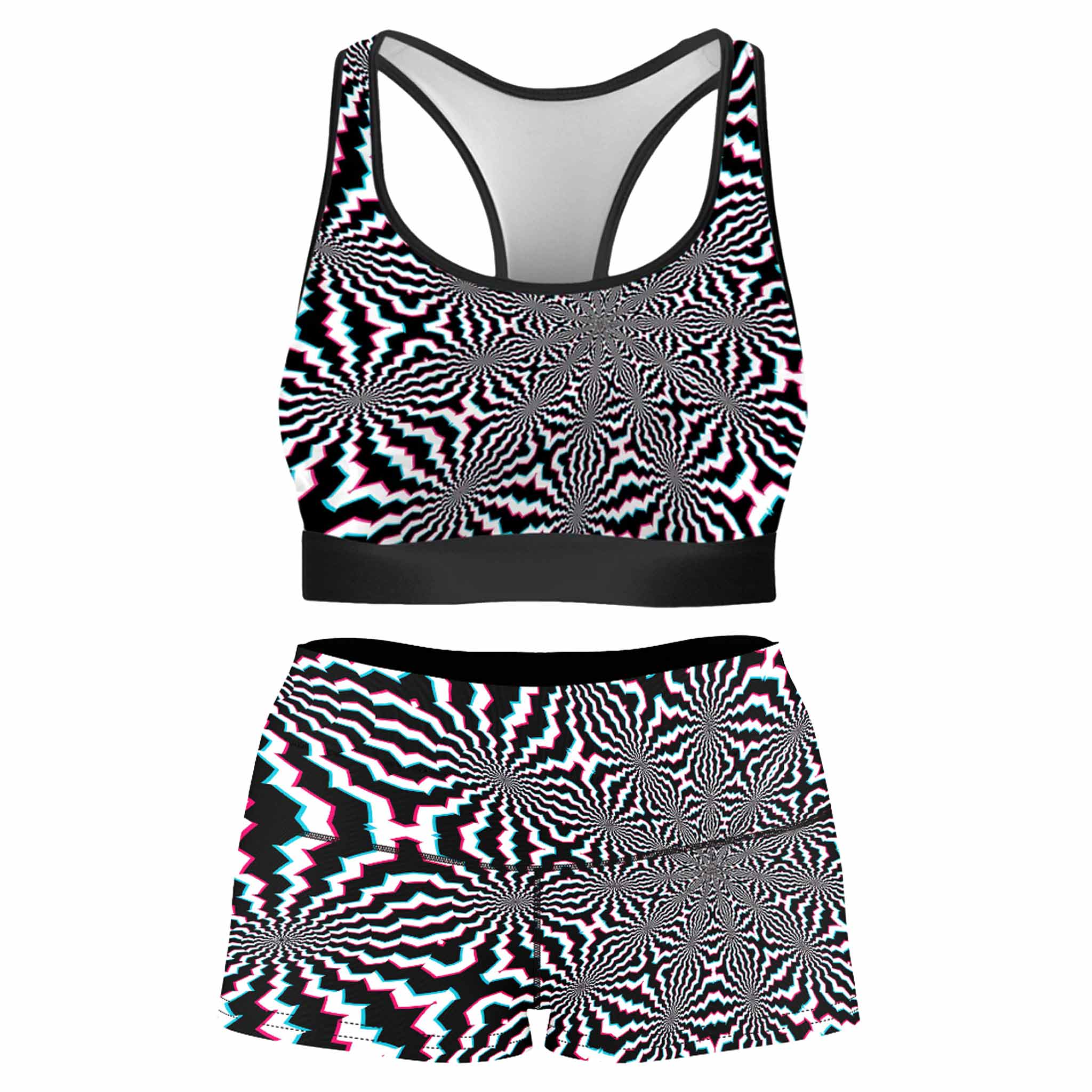 Fractal Ripples Rave Bra and High Waist Booty Shorts Combo | iEDM
