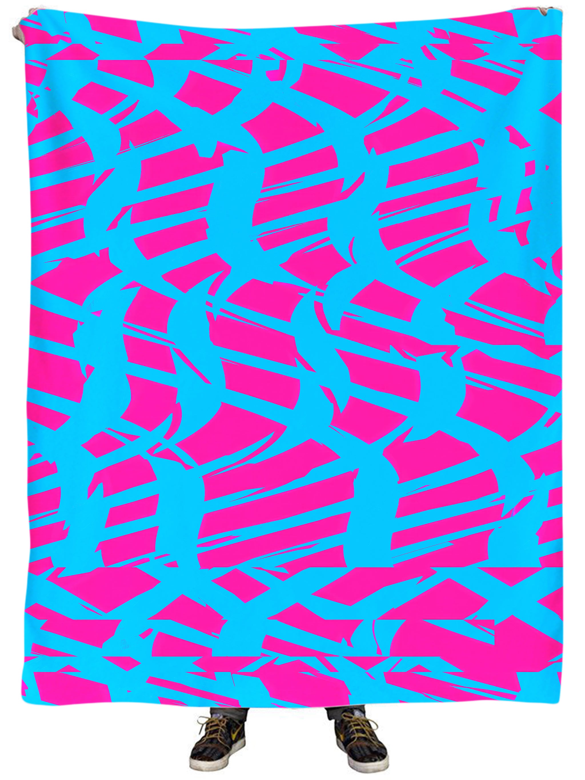 Pink and Blue Squiggly Rave Checkered Plush Blanket | iEDM