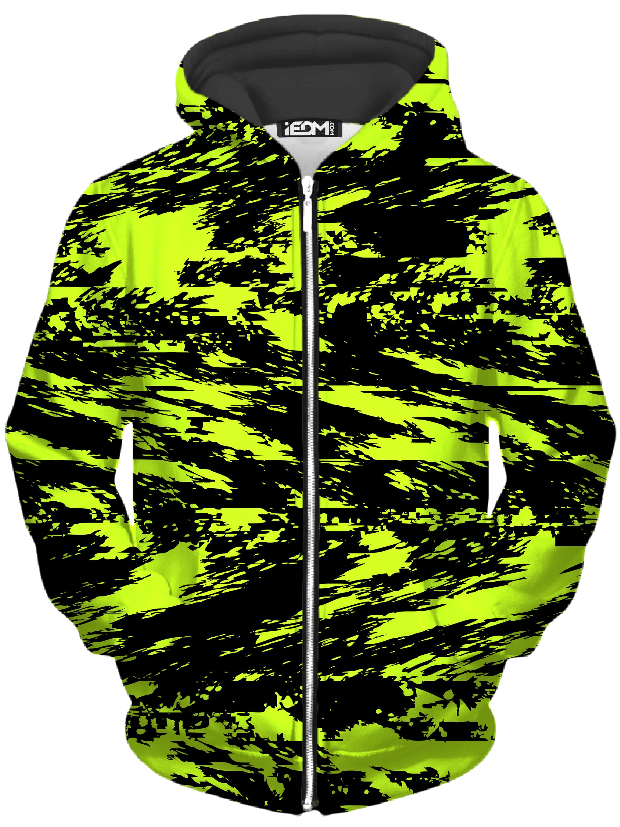 Black Lime Bolt Glitch Unisex Zip-Up Hoodie