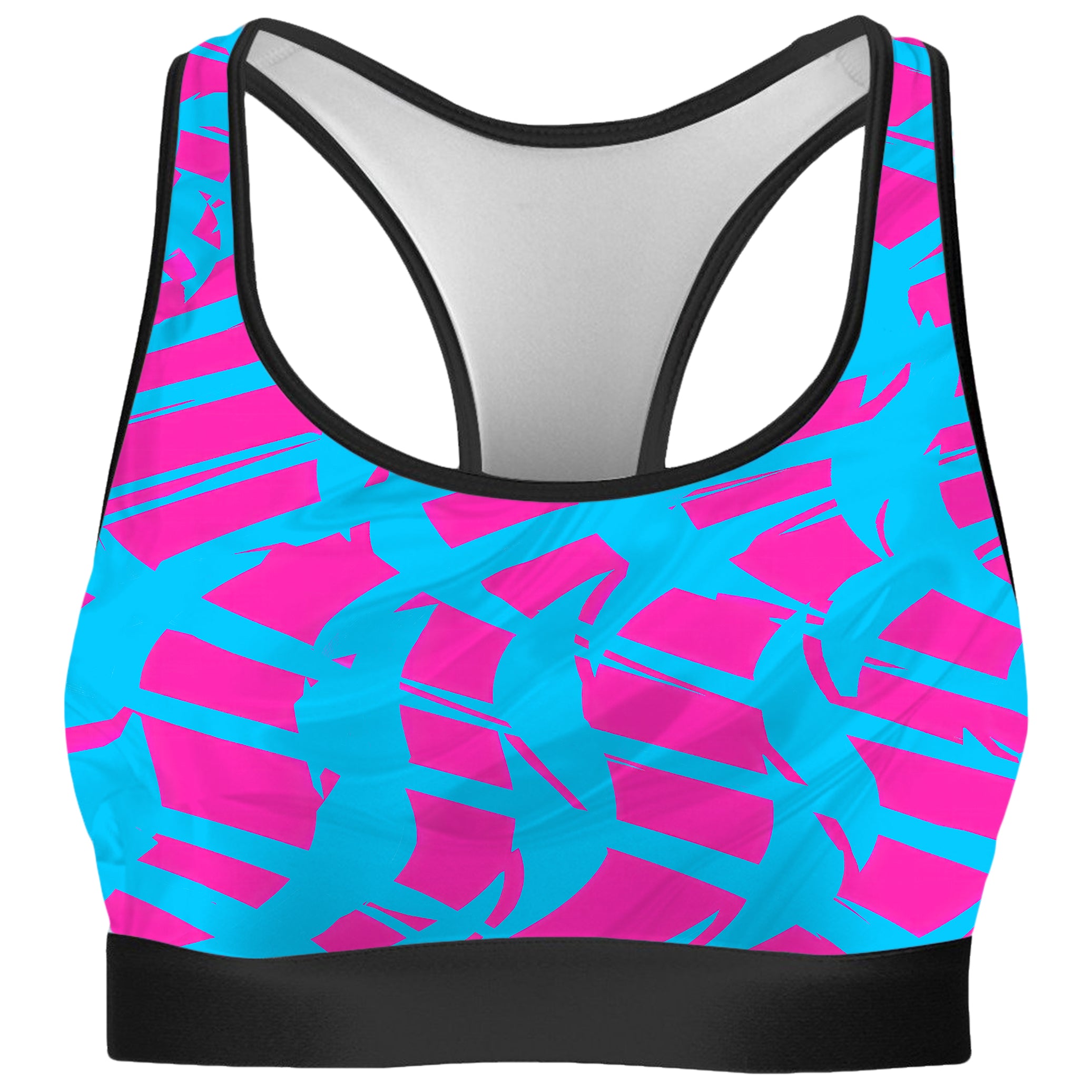 Pink and Blue Squiggly Rave Checkered Rave Bra