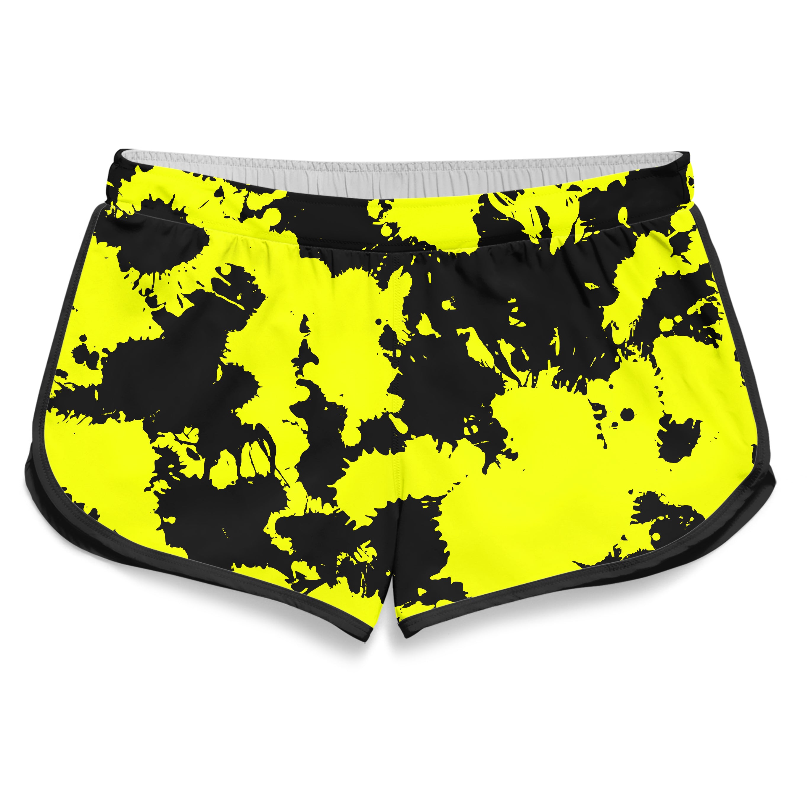 Yellow and Black Paint Splatter Women's Retro Shorts | iEDM