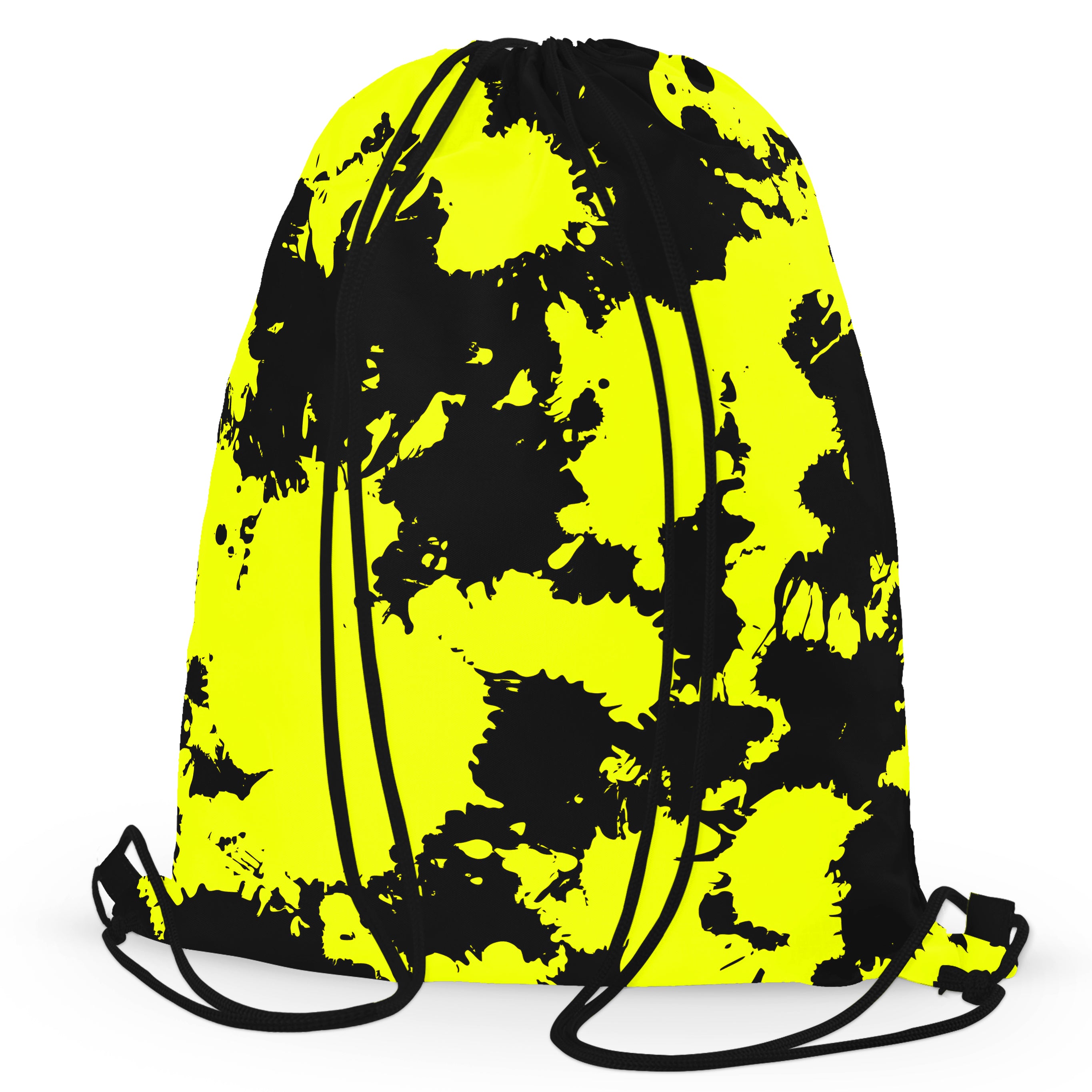 Yellow and Black Paint Splatter Drawstring Bag | iEDM