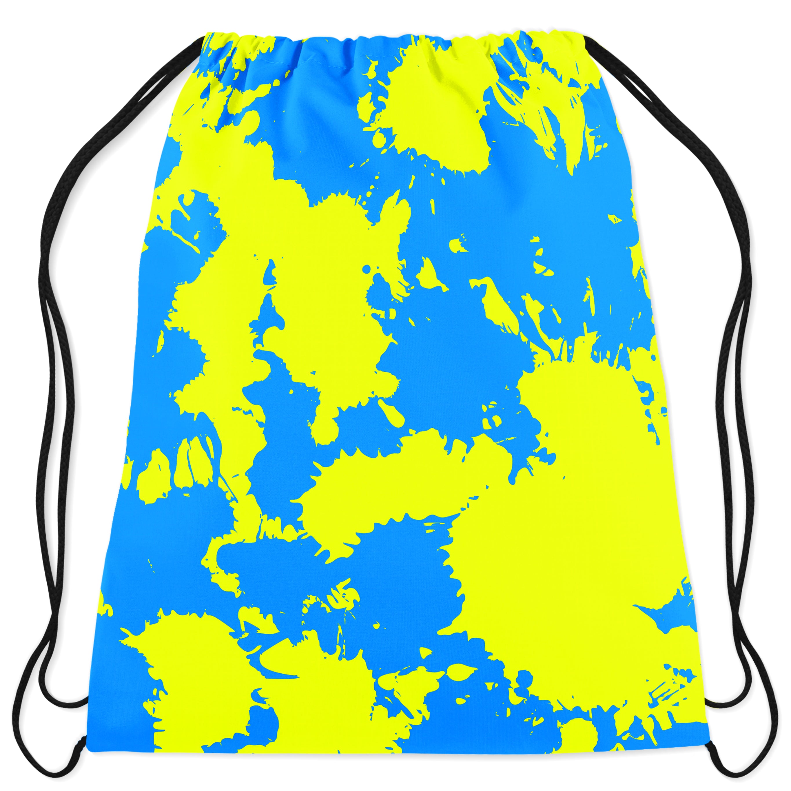 Yellow and Blue Paint Splatter Drawstring Bag | iEDM