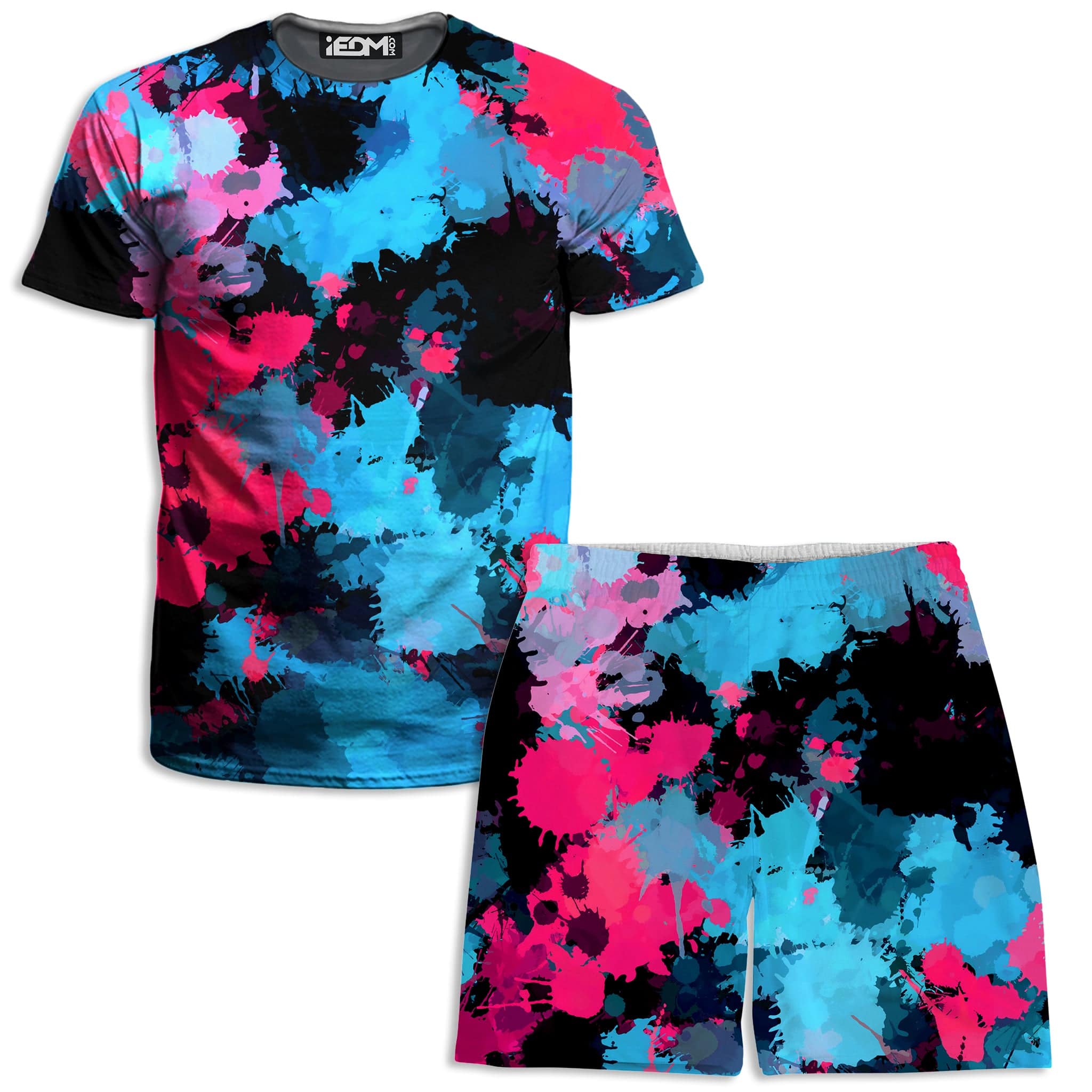 Pink And Blue Paint Splatter T-Shirt and Shorts Combo | iEDM
